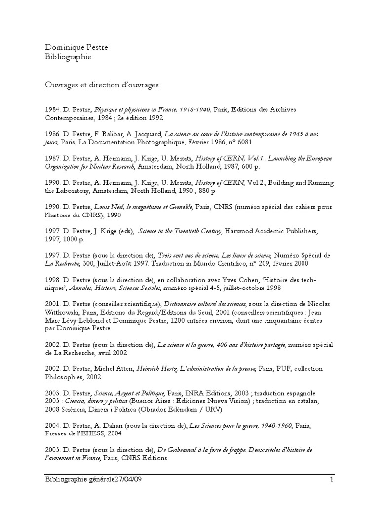 Biblio Pestre Dominique | PDF | Science