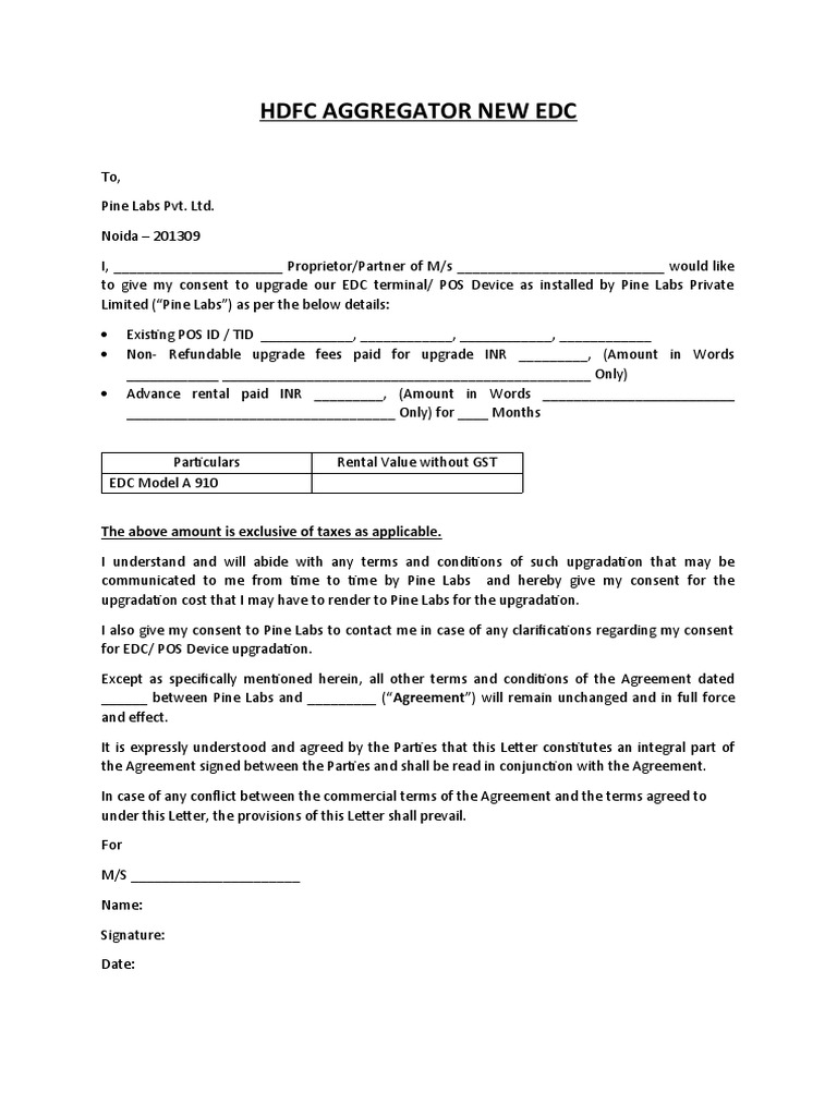 HDFC EDC Upgrade Consent Letter | PDF