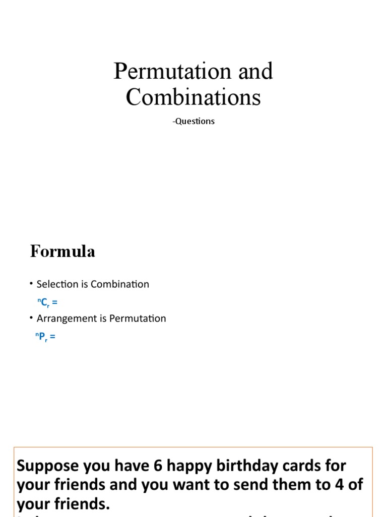 Permutation and Combinations: - Questions | PDF | Sports & Recreation ...