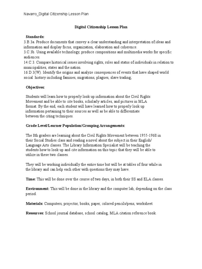 Digital Citizenship Lesson Plan | PDF | Lesson Plan | Libraries