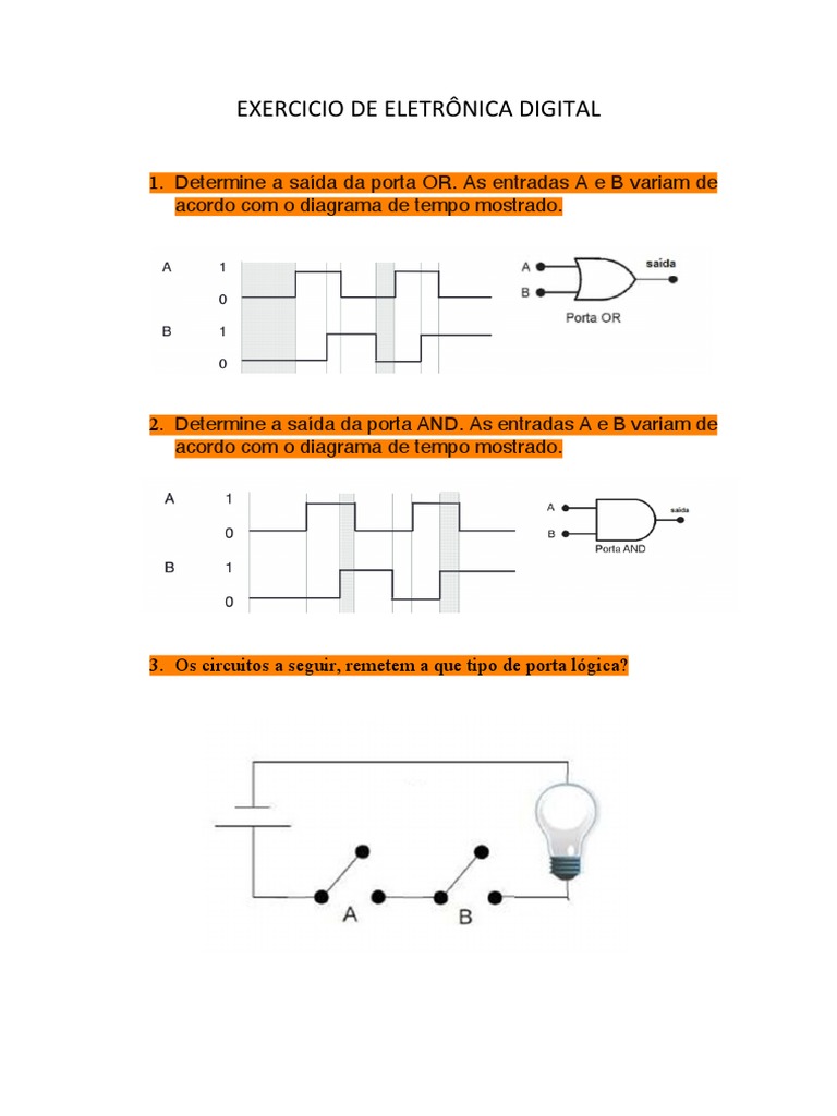 Circuitos Digitais - Exercícios sobre Portas Lógicas, Tabelas Verdade, Conversões de Bases e ...