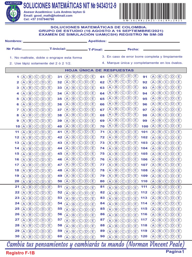 Hoja de Respuestas (UAM-SM-3B | PDF