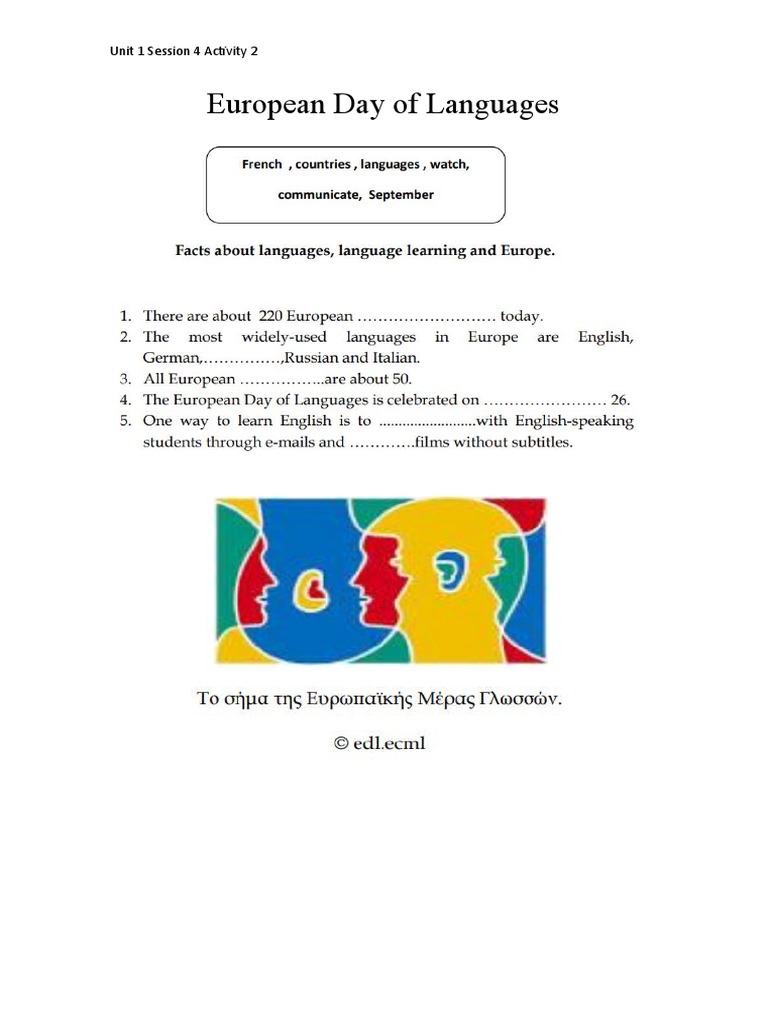 Unit 1 Session 4 Activity 2 European Day of Languages Reading | PDF
