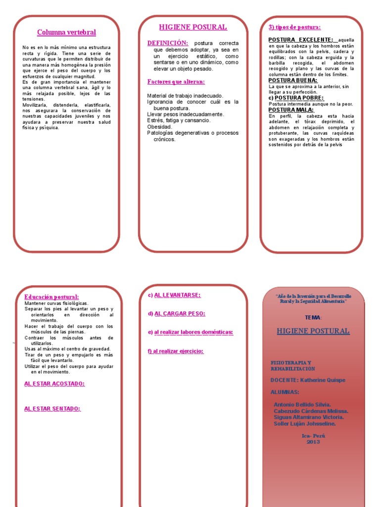 Modelo_de_TRIPTICO_DE_HIGIENE_POSTURAL | PDF | La columna vertebral | Dolor lumbar