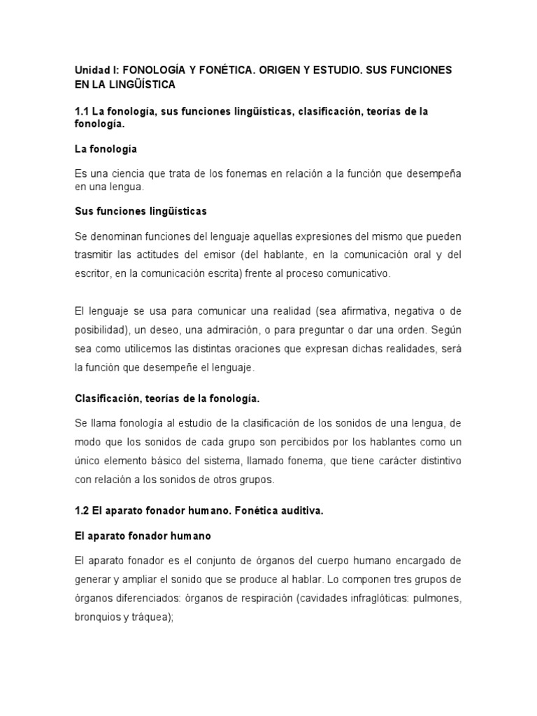 Unidad I y Unidad II Fonetica y Fonologi | PDF | Fonética | Fonología