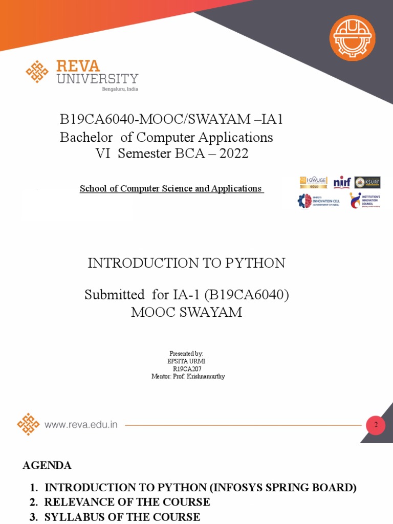 B19CA6040-MOOC/SWAYAM - IA1 Bachelor of Computer Applications VI Semester BCA - 2022 | PDF ...