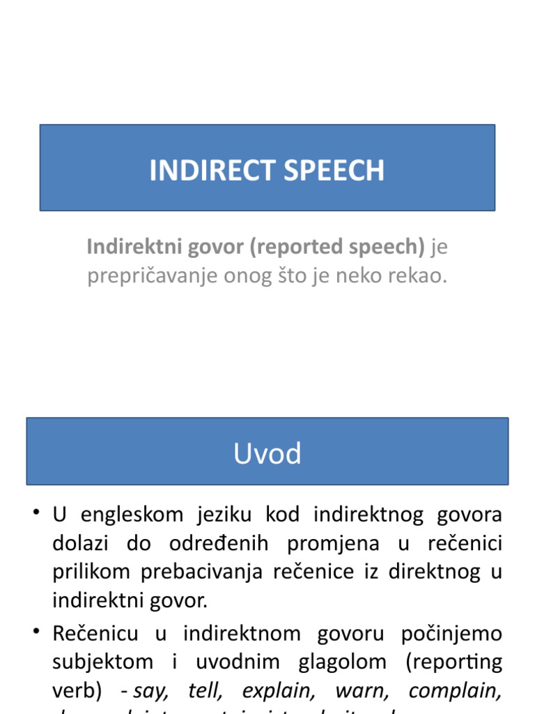 Indirect Speech Prezentacija | PDF