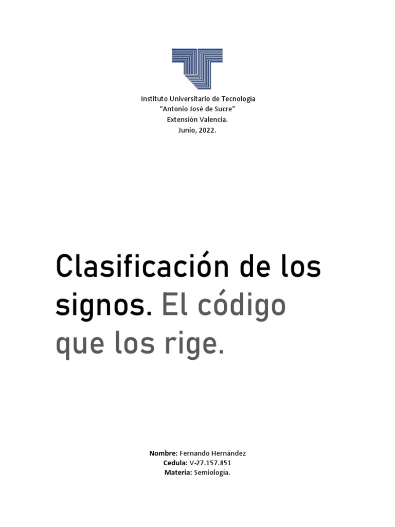 Clasificación de Los Signos. El Código Que Los Rige-Fernando Hernandez ...