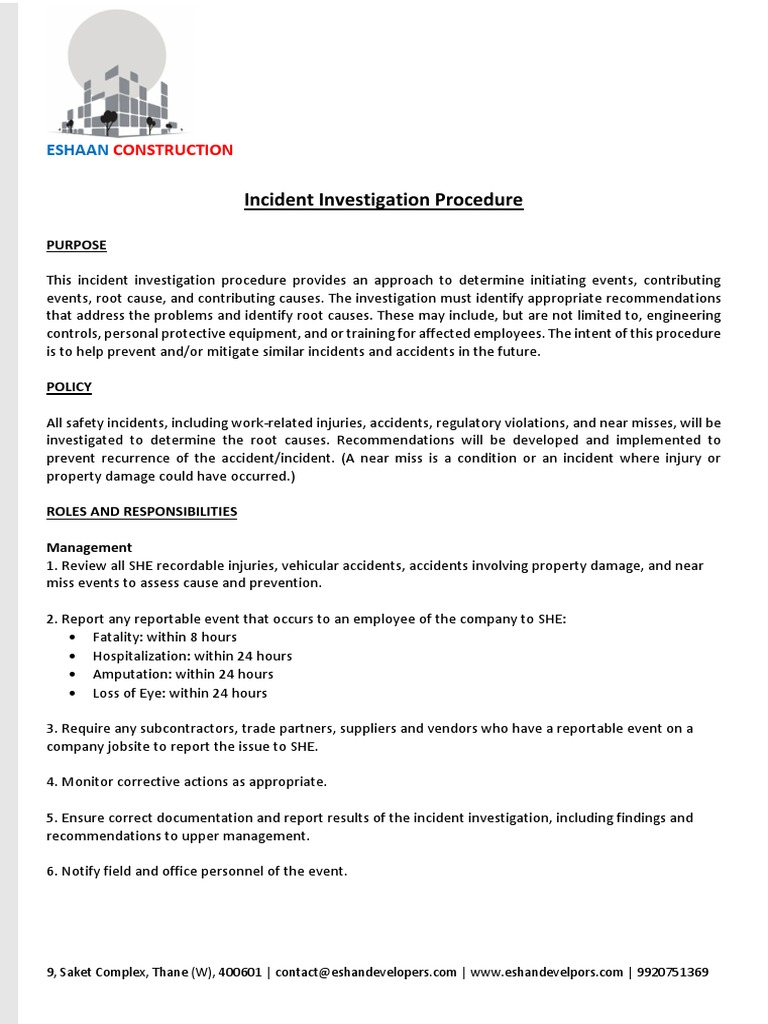 Incident Investigation Procedure Guide | PDF | Occupational Safety And ...