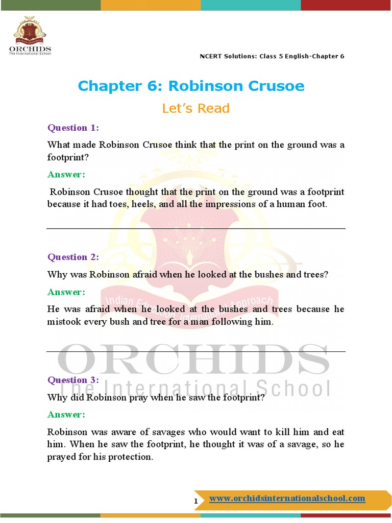 Grade 5 Chapter 6 Robinson Crusoe Discovers A Footprint | PDF