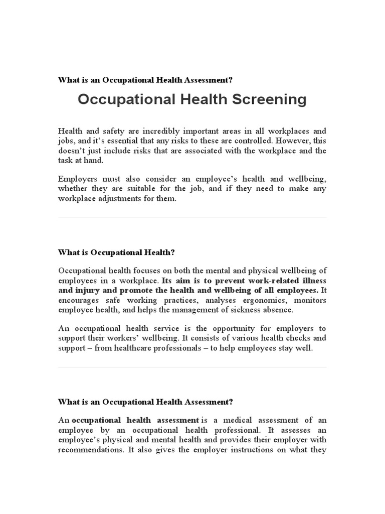 Occupational Health Assessment | PDF | Occupational Safety And Health ...