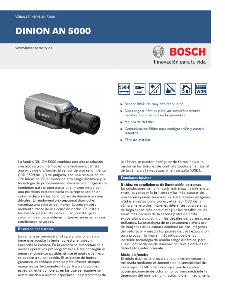 DINION 5000 Data Sheet esES 10166598923 | PDF | Cámara | Infrarrojo