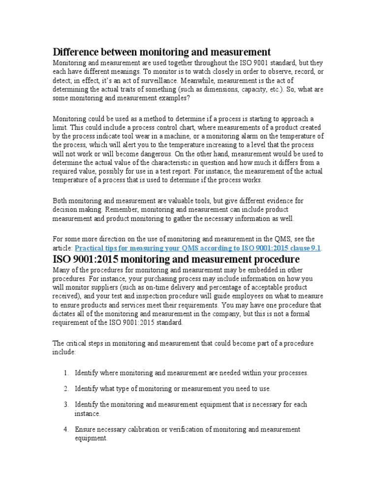 Difference Between Monitoring and Measurement | PDF | Iso 9000 ...
