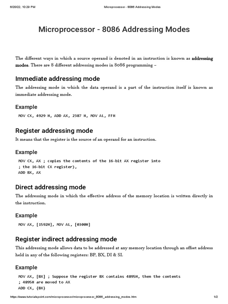 Microprocessor - 8086 Addressing Modes | PDF | Central Processing Unit ...
