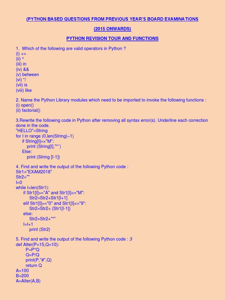 Python Board Exam Questions 2015+ | PDF | Python (Programming Language ...