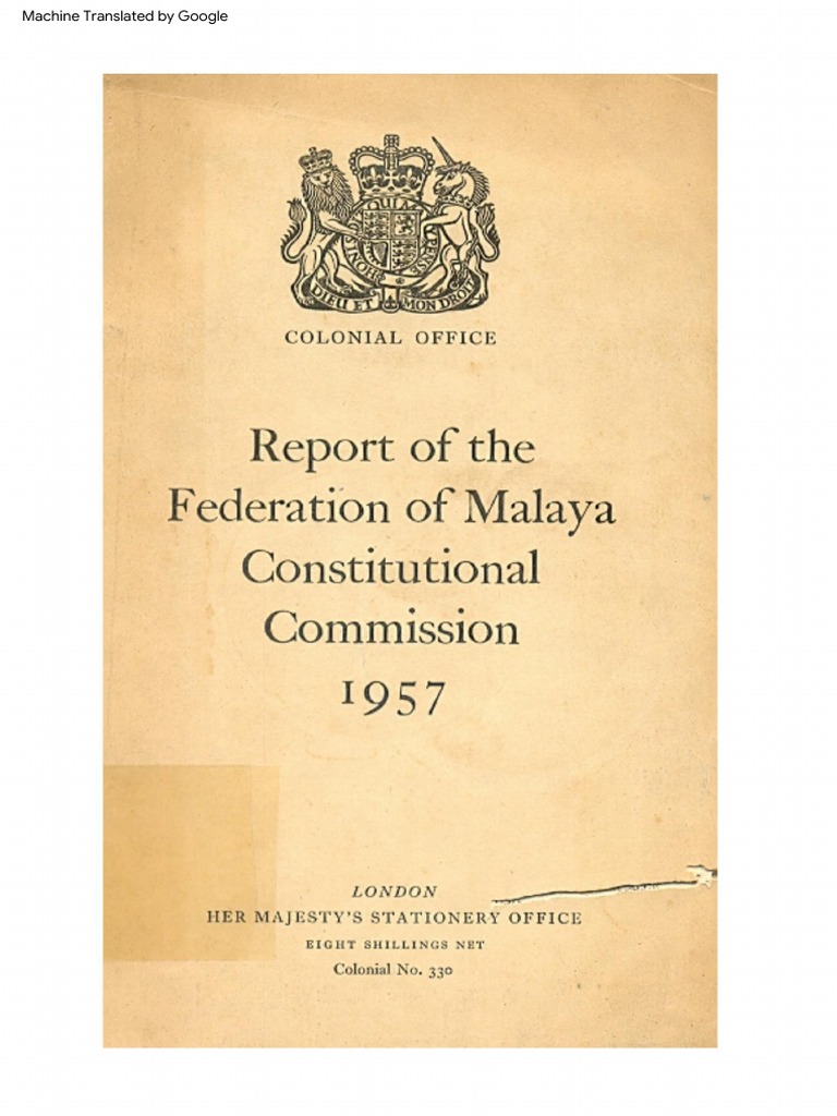 3 Report of The Federation of Malaya Constitutional Commission 1957 | PDF 3 Report of The Federation of Malaya Constitutional Commission 1957 | PDF