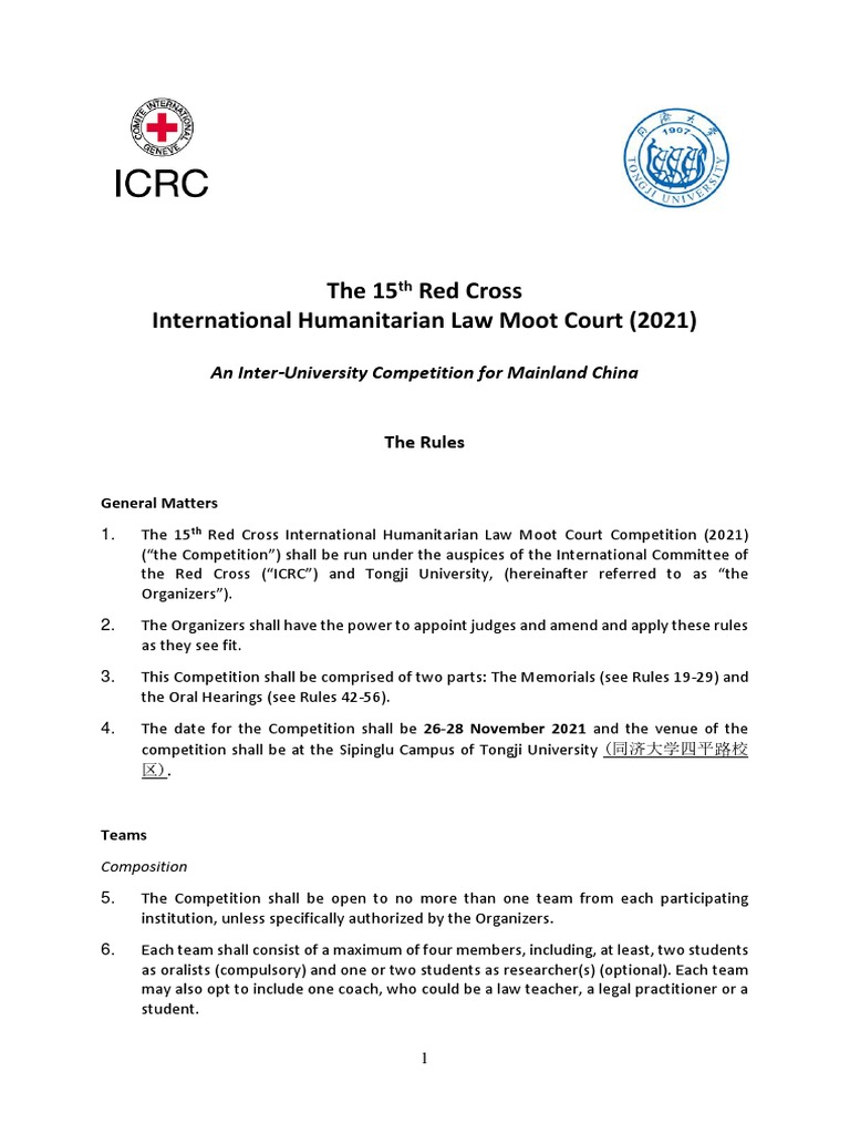 15th IHL Moot Court Competition 2021 | PDF | Academic Degree | Law Clerk