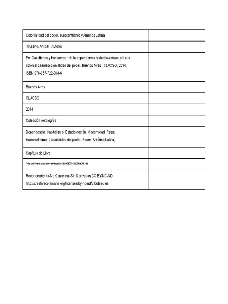 Colonialidad Del Poder Anibal Quijano | PDF | Raza (categorización ...