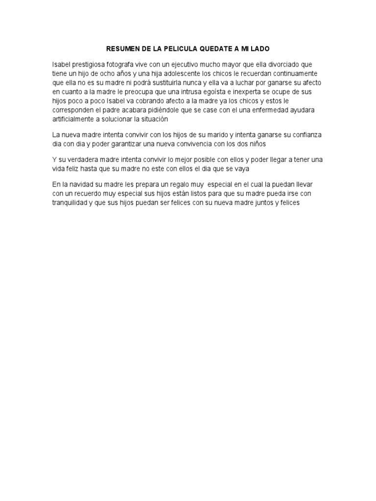 Resumen de La Pelicula Quedate A Mi Lado | PDF