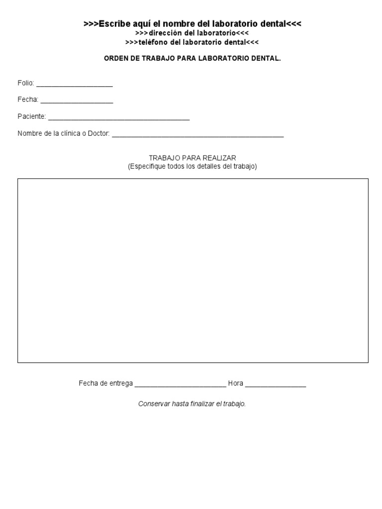 Orden de Laboratorio Dental Editable en Word | PDF