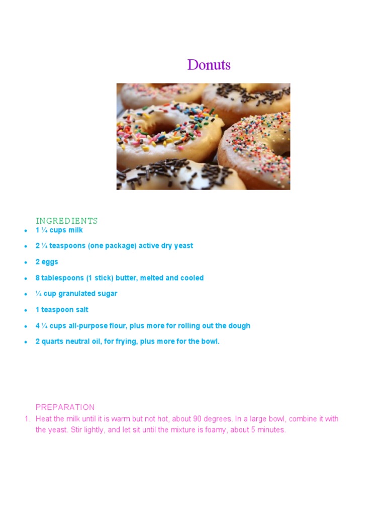 Tarea Mary Receta de Donas para Ingles | PDF | Dough | Doughnut