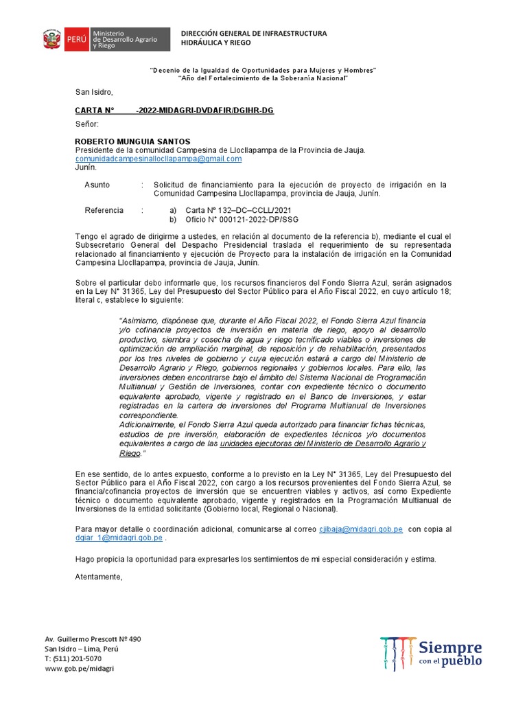Carta A CC-LL | PDF | Presupuesto