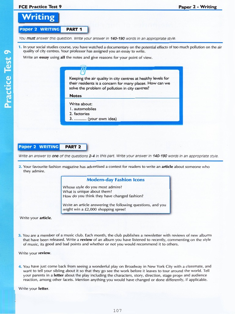 B2 First - Paper 2 - Test | Download Free PDF | Essays