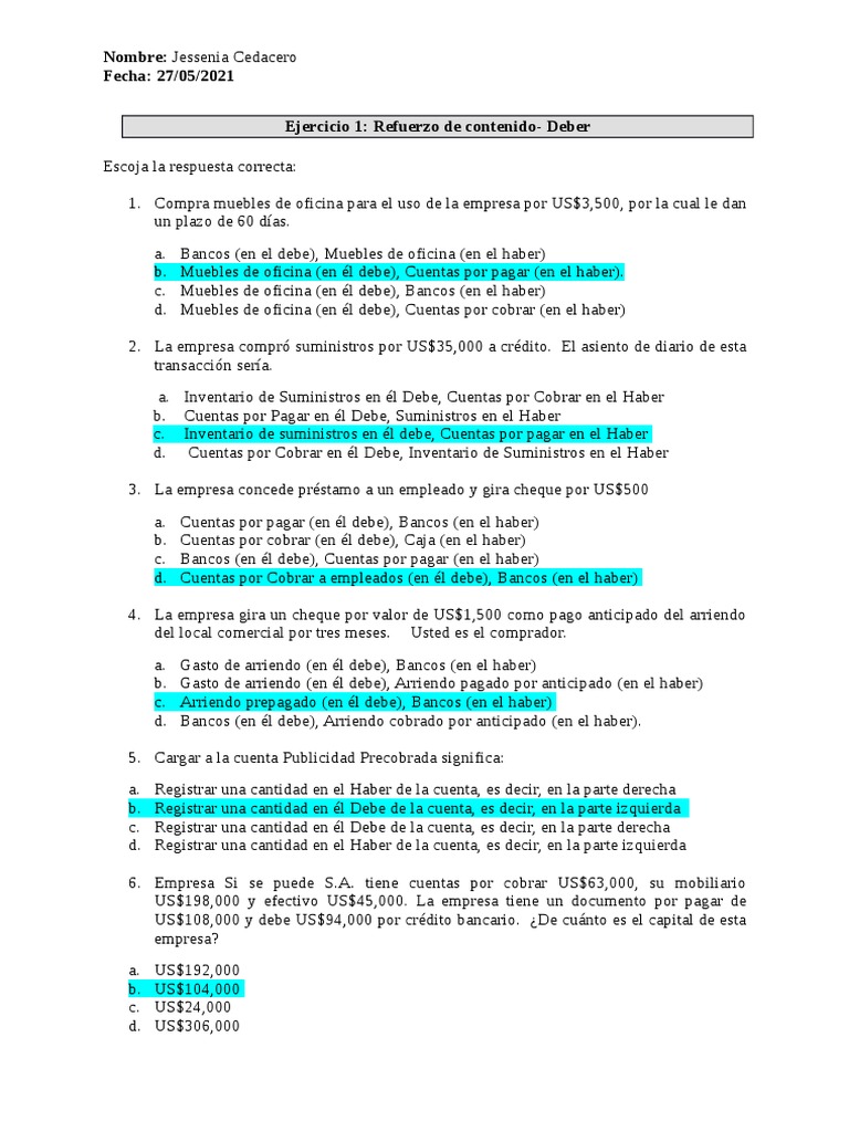 Ejercicios Basicos Contables | PDF | Bancos | Contabilidad
