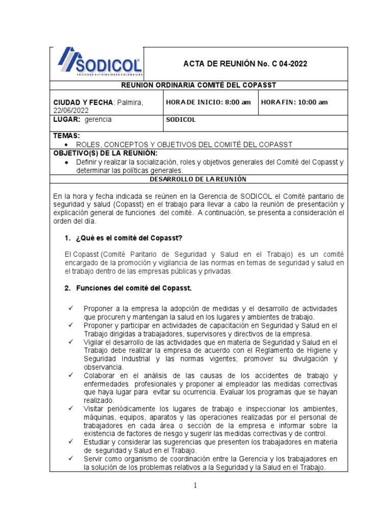 Acta Reunion Copasst | PDF | Business