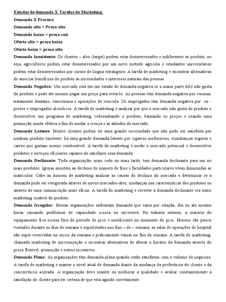 Tipos de Demanda em Marketing | PDF | Marketing | Demanda