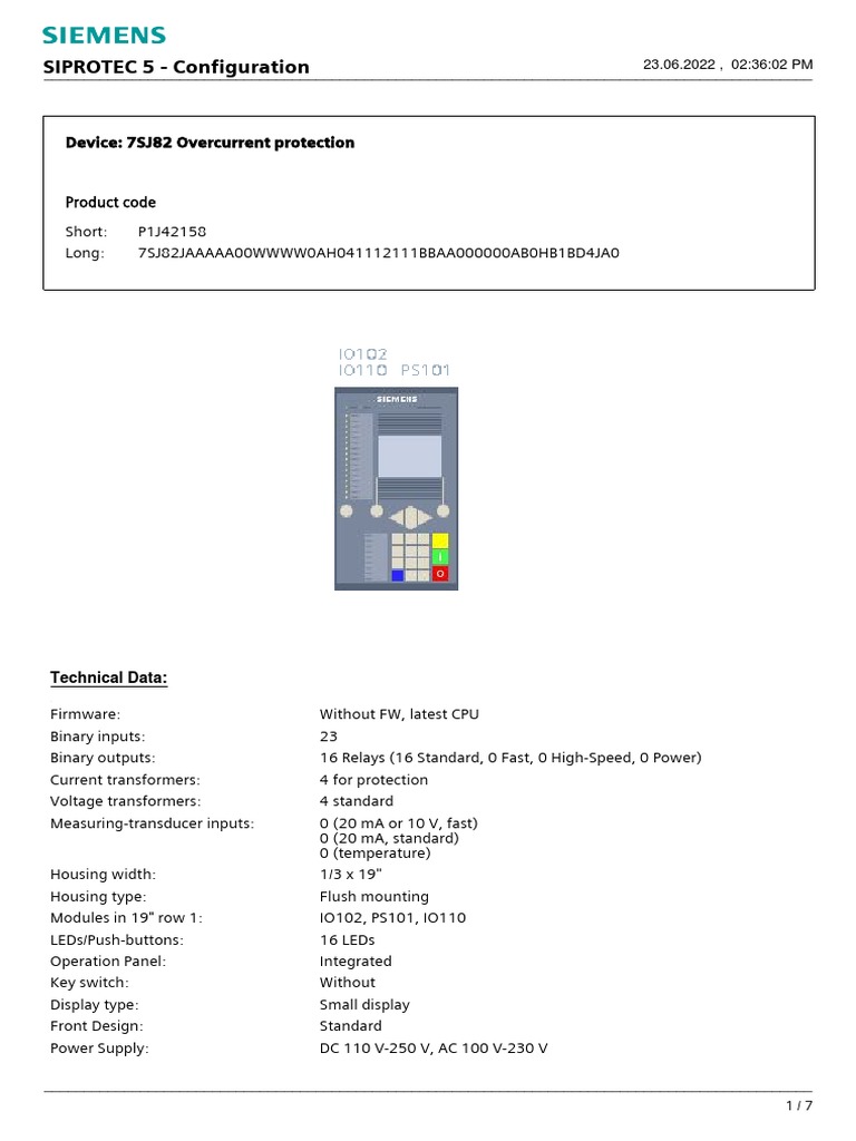 SIPROTEC 5 - Configuration: Technical Data | Download Free PDF ...