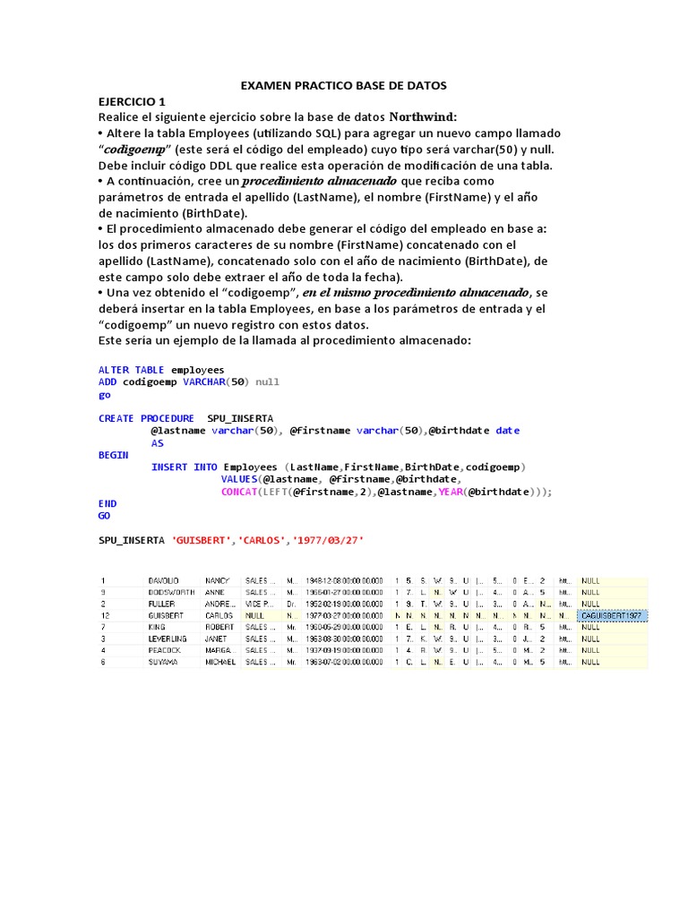 Examen Final Practico Base de Datos | PDF | SQL | Diseño de software