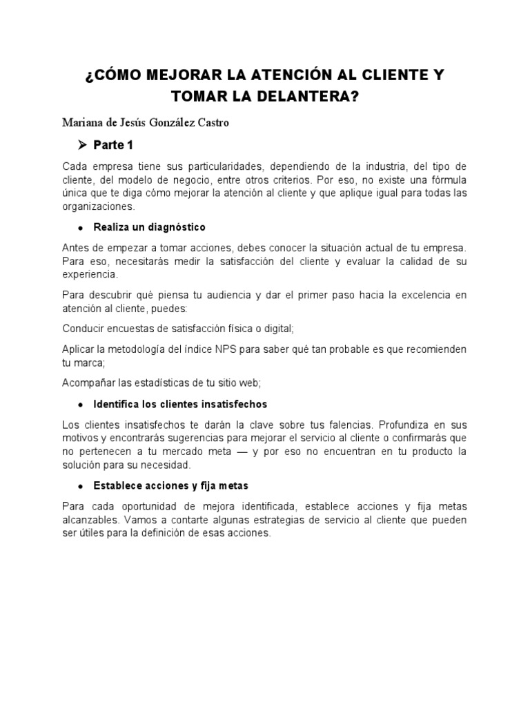Cómo Mejorar La Atención Al Cliente y Tomar La Delantera | PDF ...