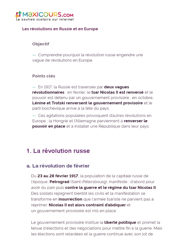 Révolutions russes et européennes de 1917 | PDF | Révolution russe ...