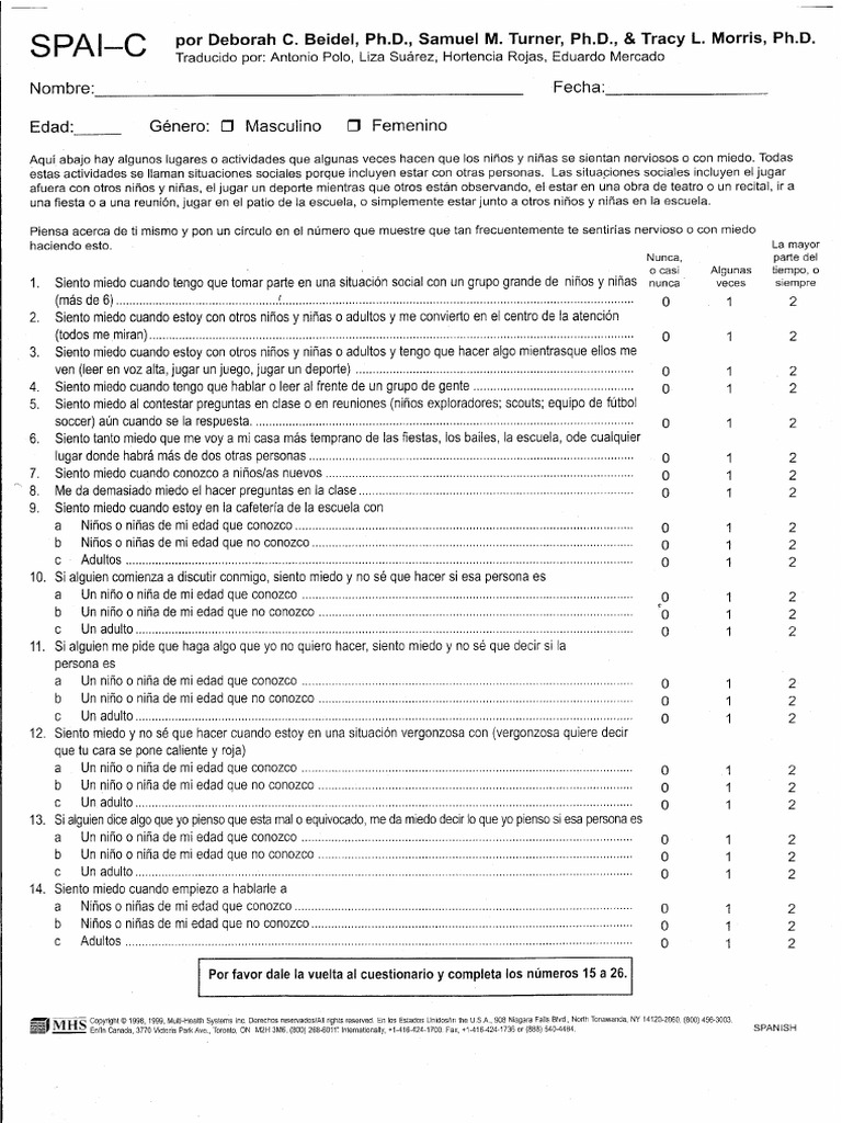 SPAI-C - Fobia Social | PDF