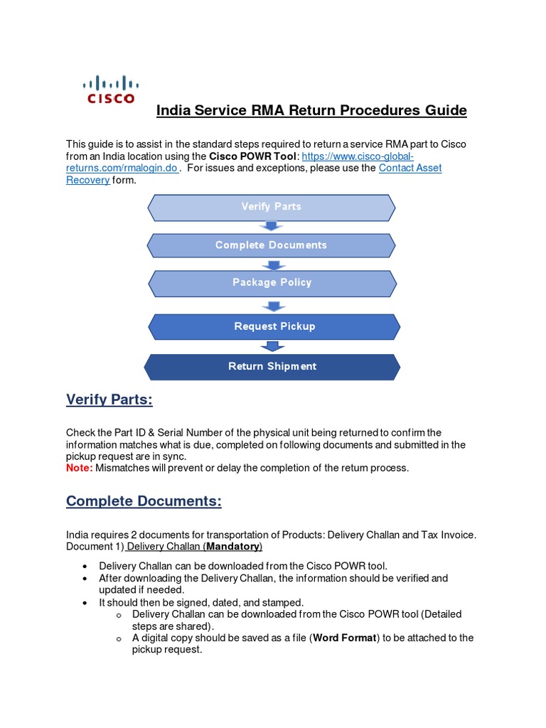 India Service RMA Return Procedures Guide: Verify Parts | PDF ...