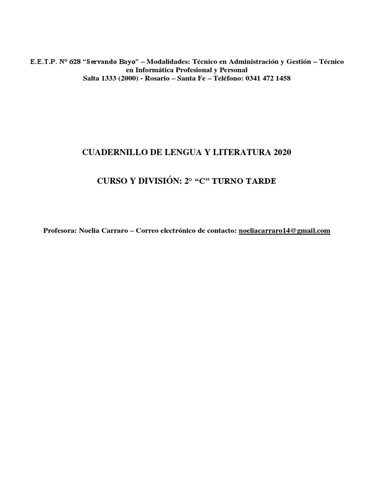 Cuadernillo Lenguayliteratura 2doc 2020 | PDF | Lengua española | Lavado de manos