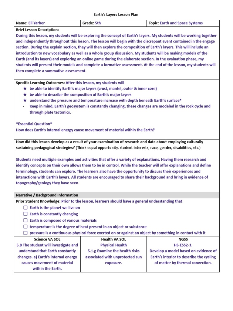 5th Grade - Earths Layers Lesson Plan Draft | PDF | Earth | Planetary Core