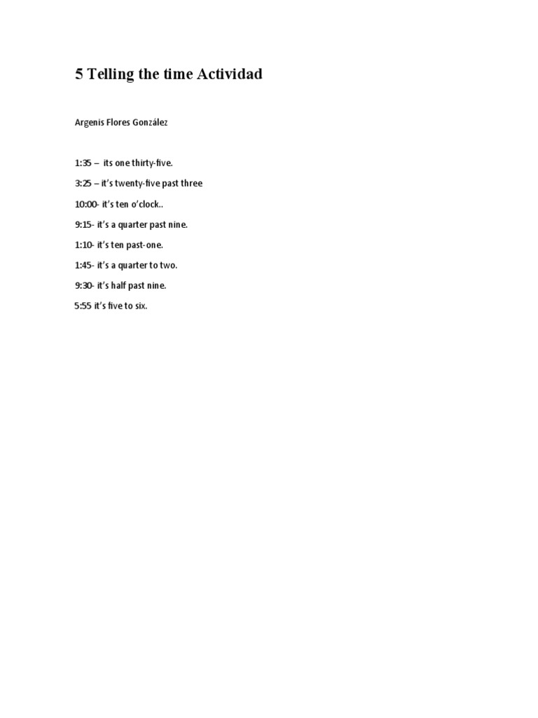 5 Telling The Time Actividad | PDF