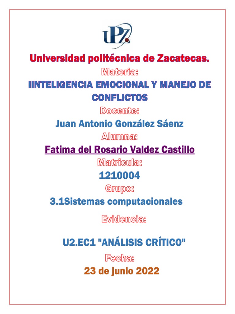 U2.ec1 Análisis Crítico | PDF | Las emociones | Inteligencia emocional