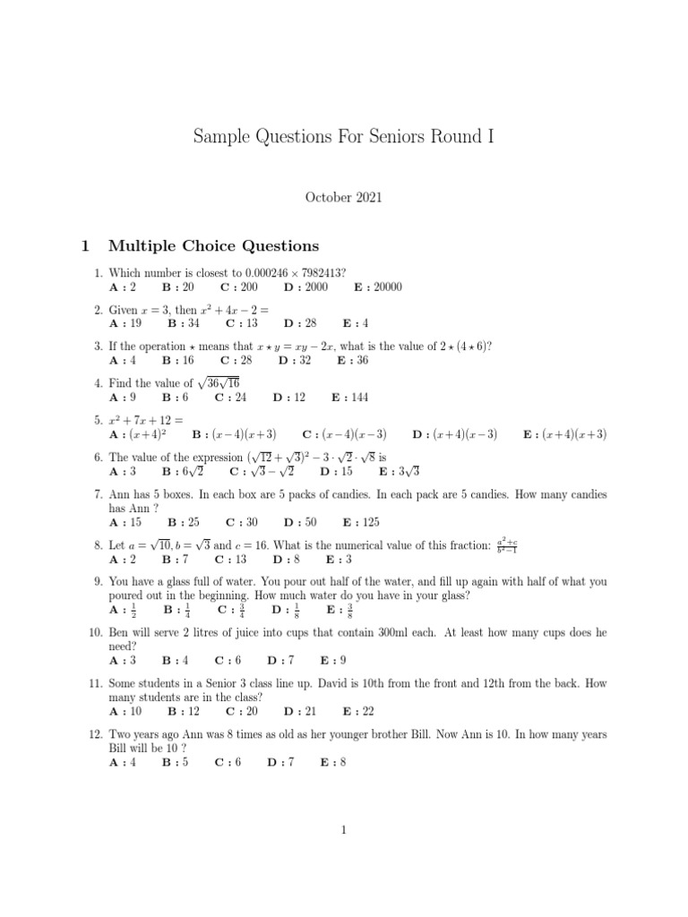 Senior Math Challenge Questions | PDF | Mathematics | Arithmetic