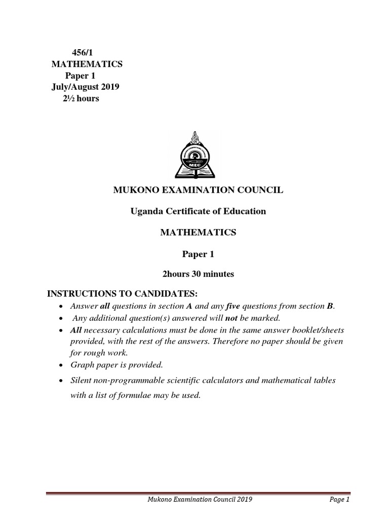 Mukono Mock Examination Mathematics Uce Paper 1 | PDF | Cartesian ...