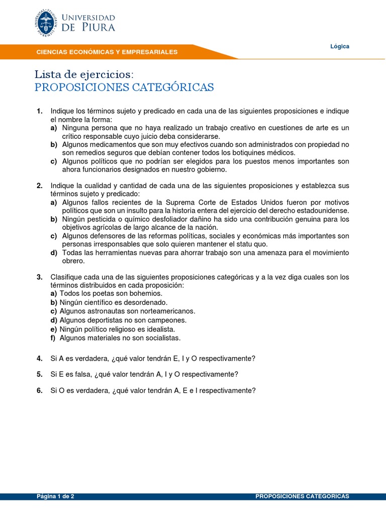 Ejercicios Proposiciones Categóricas | PDF | Proposición