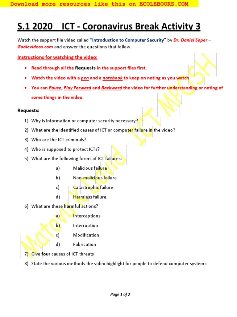 S.1 Ict Activity 3 Revision Pastpapers | PDF | Educational Technology ...