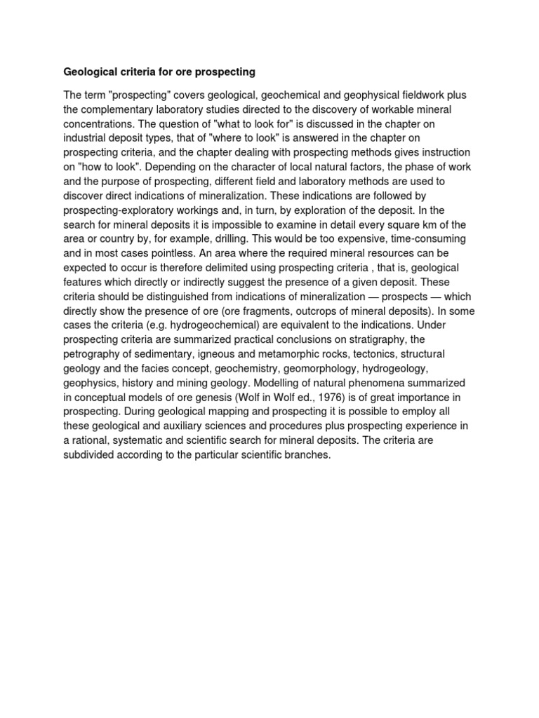 Geological Criteria For Ore Prospecting | PDF