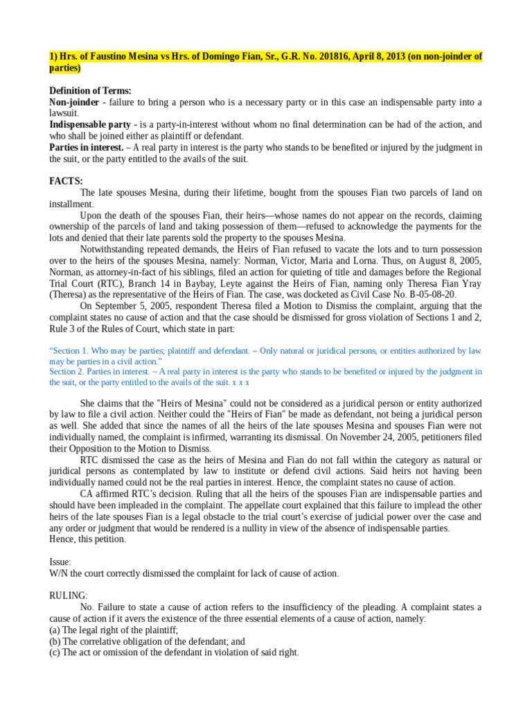 Case Digest Civil Pro | PDF | Lawsuit | Complaint