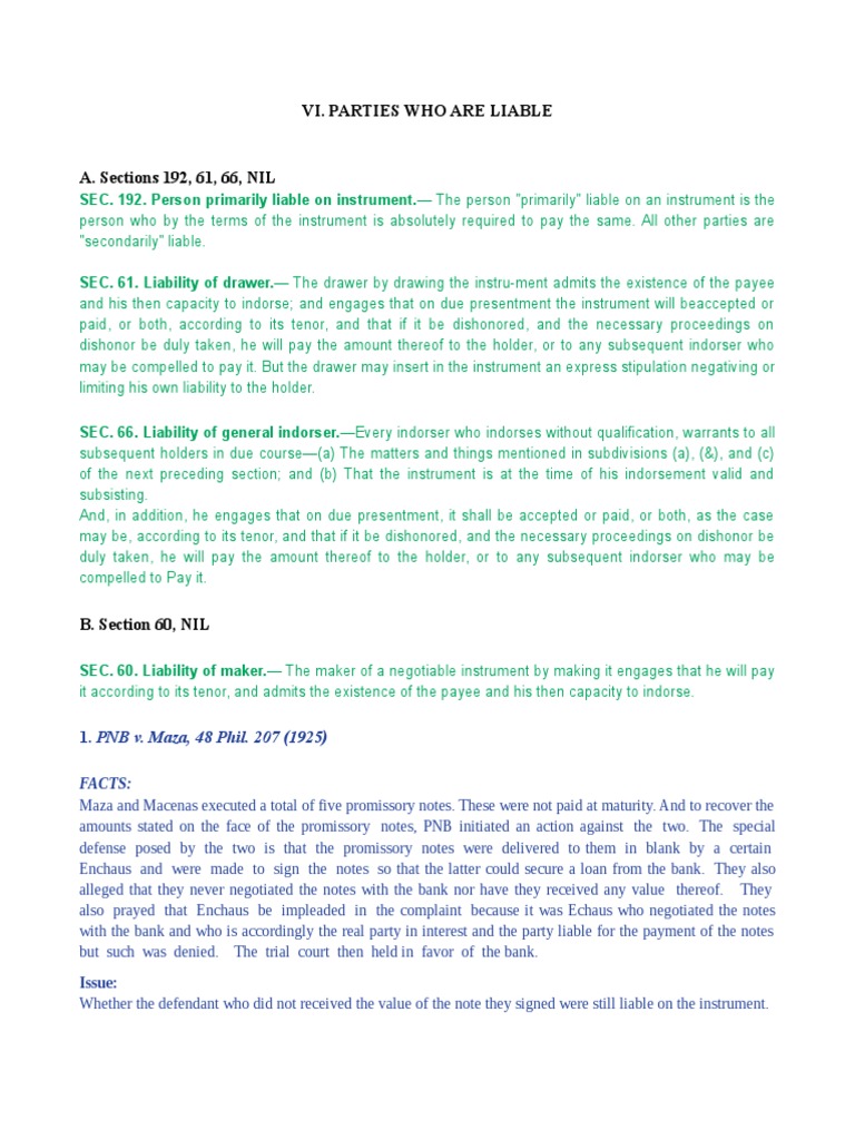 Parties Liable on Negotiable Instruments | PDF | Cheque | Negotiable ...