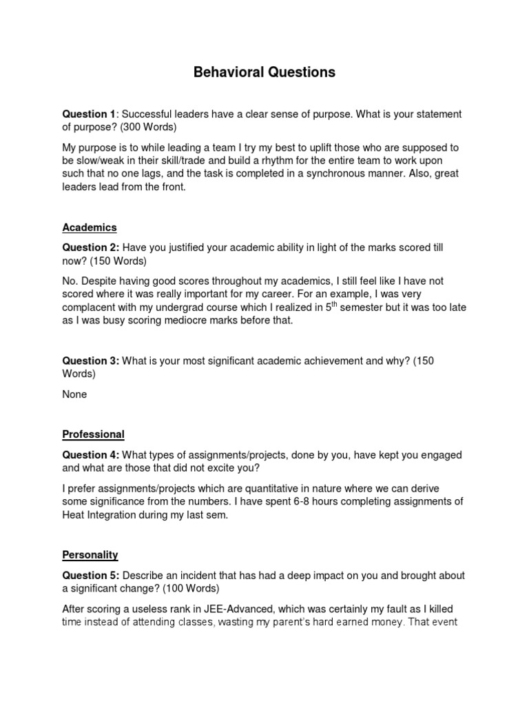 Behavioral Questions | PDF