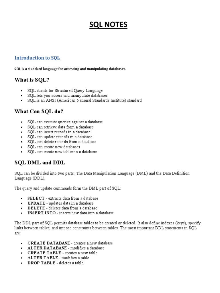Complete Sql Notes Sql Database Index Free 30 Day Trial Scribd
