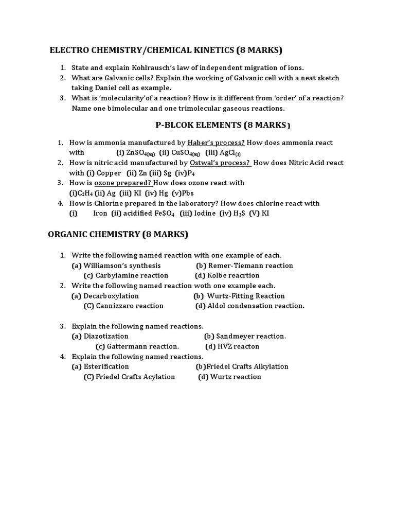 Chemistry Imp Questions | PDF | Chemical Reactions | Applied And Interdisciplinary Physics
